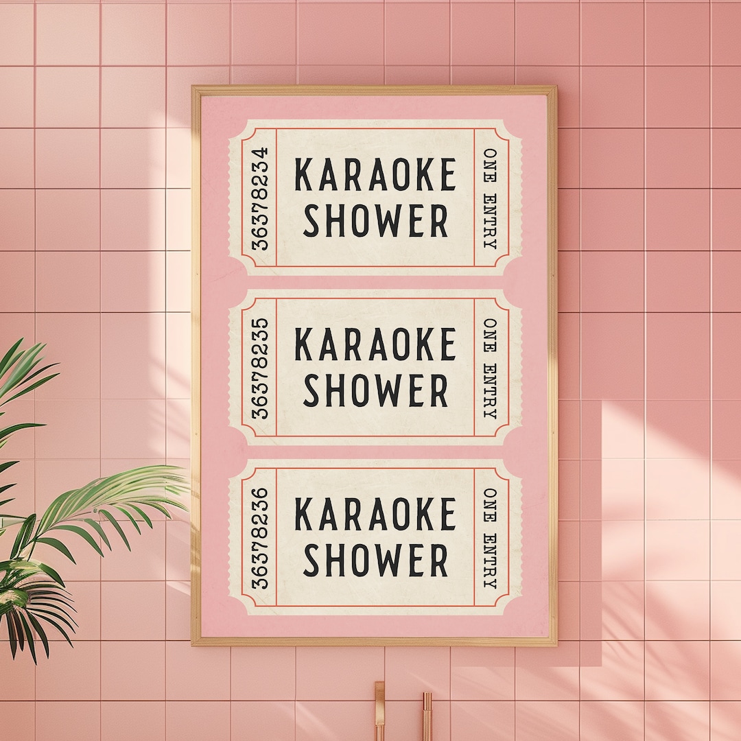 Karaoke Shower Ticket - Funny Bathroom Art, Bathroom Poster, Retro ...