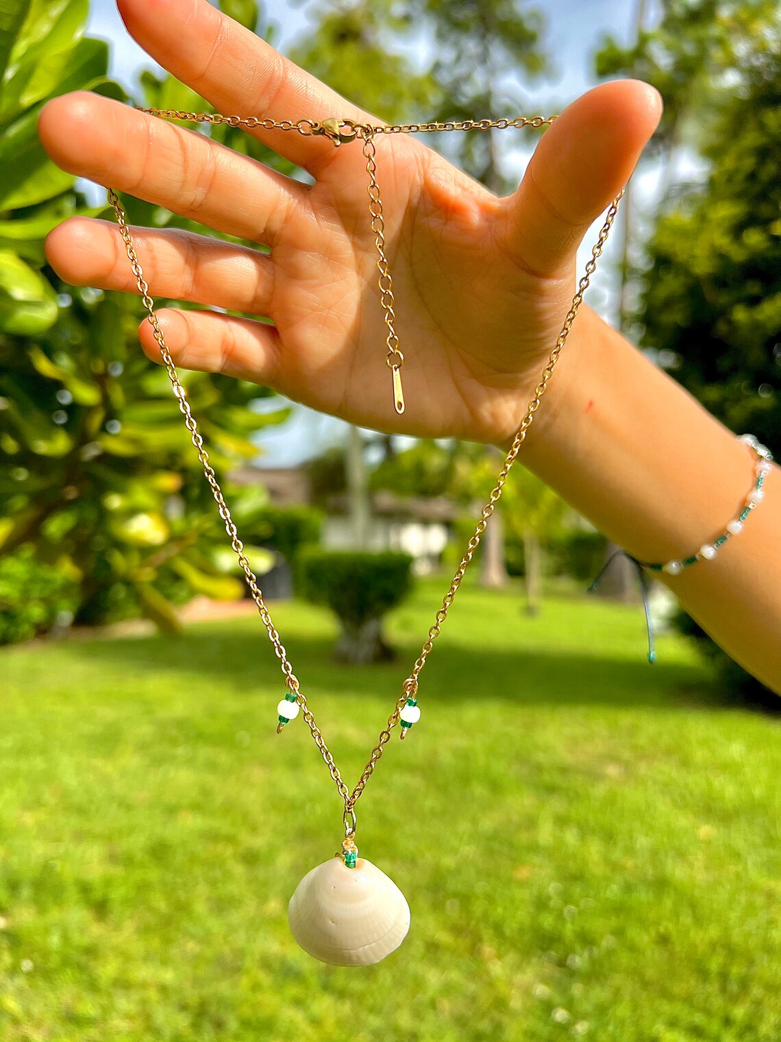 Authentic Shell Teal/gold Seanecklace - Etsy