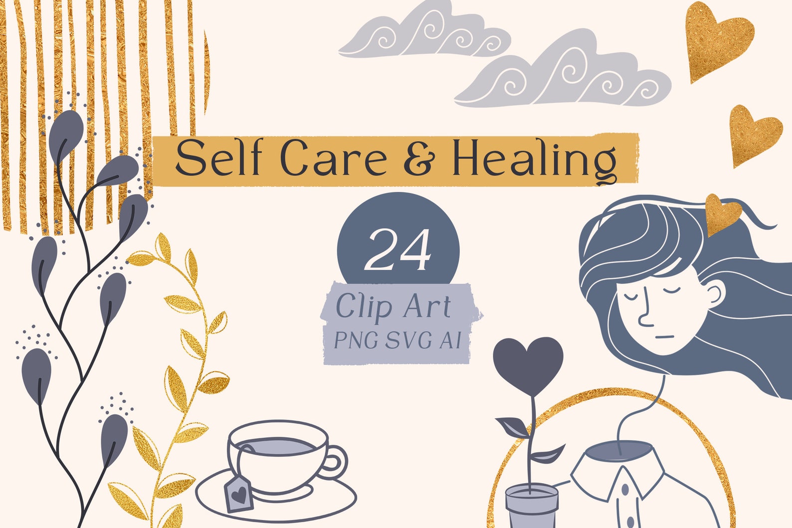 24 Self Care Clip Art Digital PNG SVG | Instant Download - Etsy