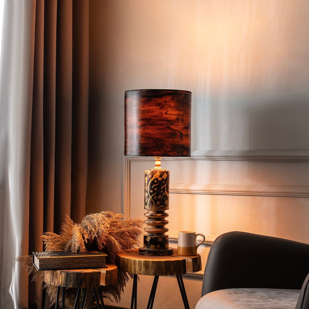 Arabic Calligraphy Wooden Table Lamp, Hand Painted Table Lampshade ...