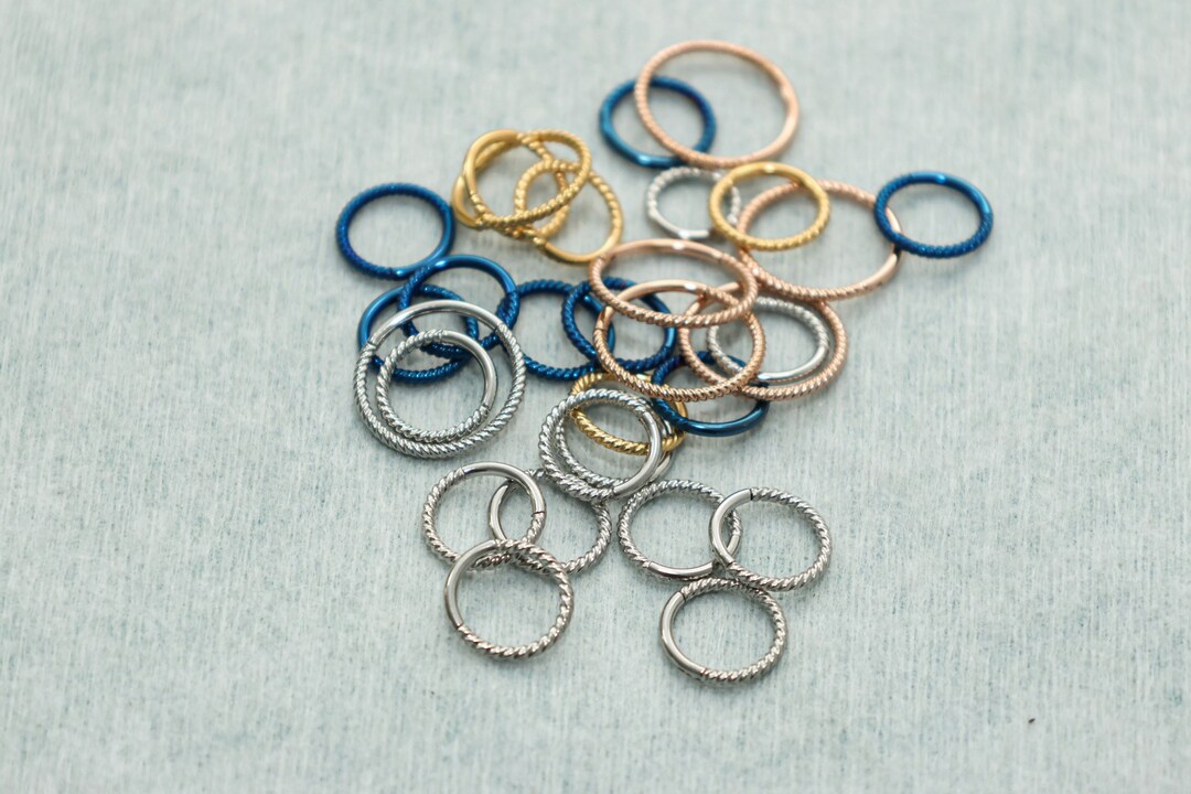 10 Set Multi Ring Stack for Stretched Ears/ Twist Rope Stainless Steel Clicker Rings Ear Hangers ...
