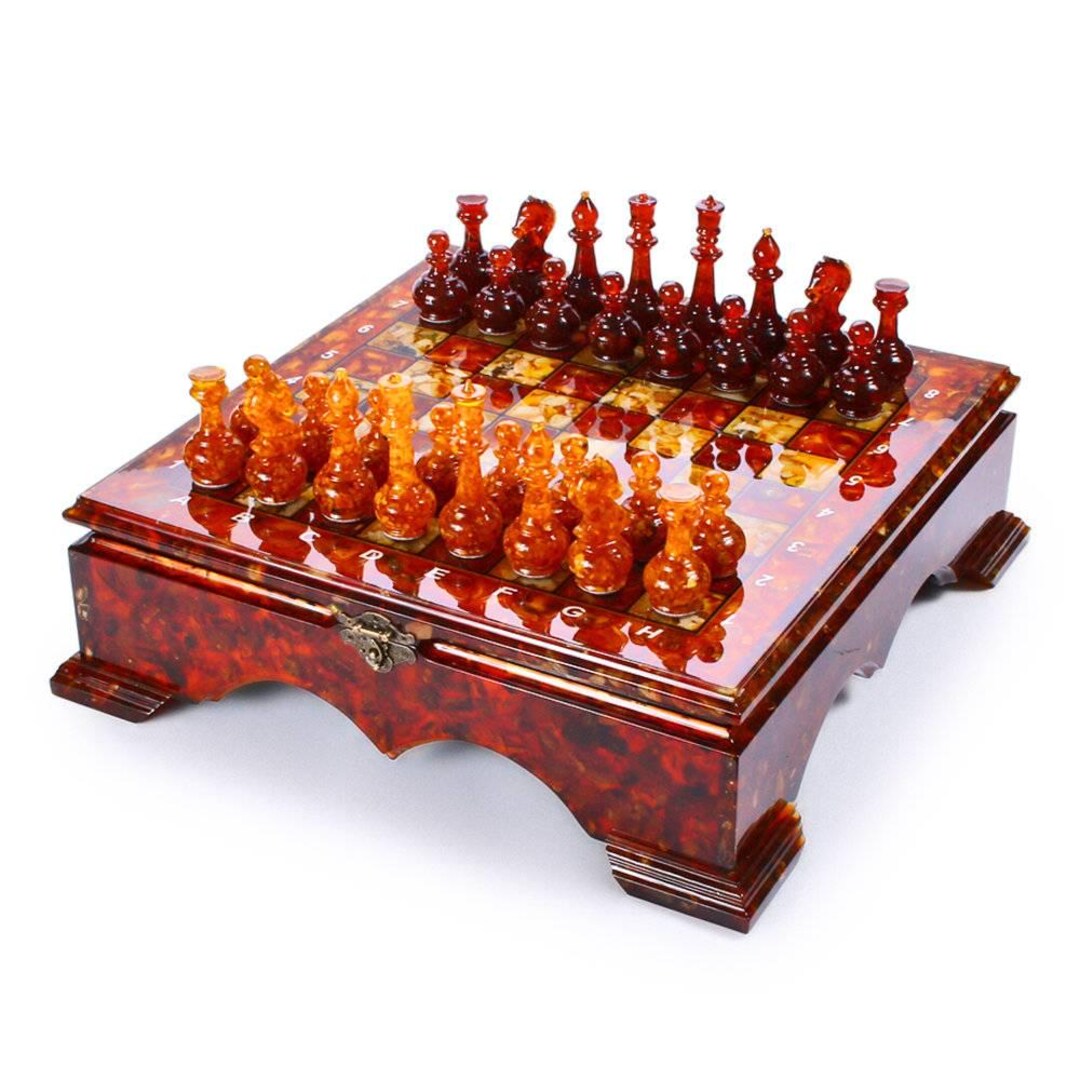 Large Chess Set, Amber Chess Set, Chessboard Amber, Wooden Chessboard ...