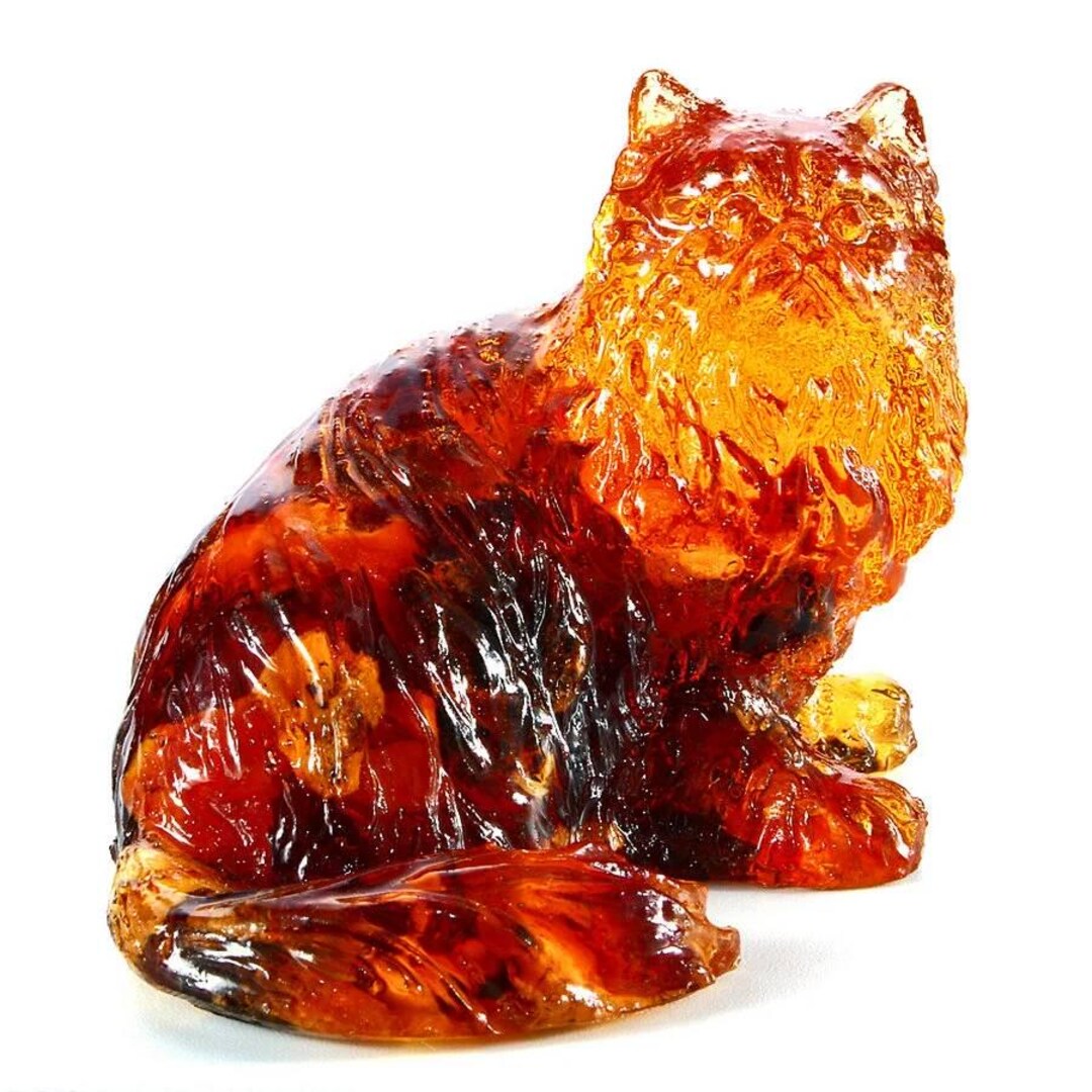 Cute Cat Figurine With Natural Baltic Amber,amber Cat Statue, Cat ...