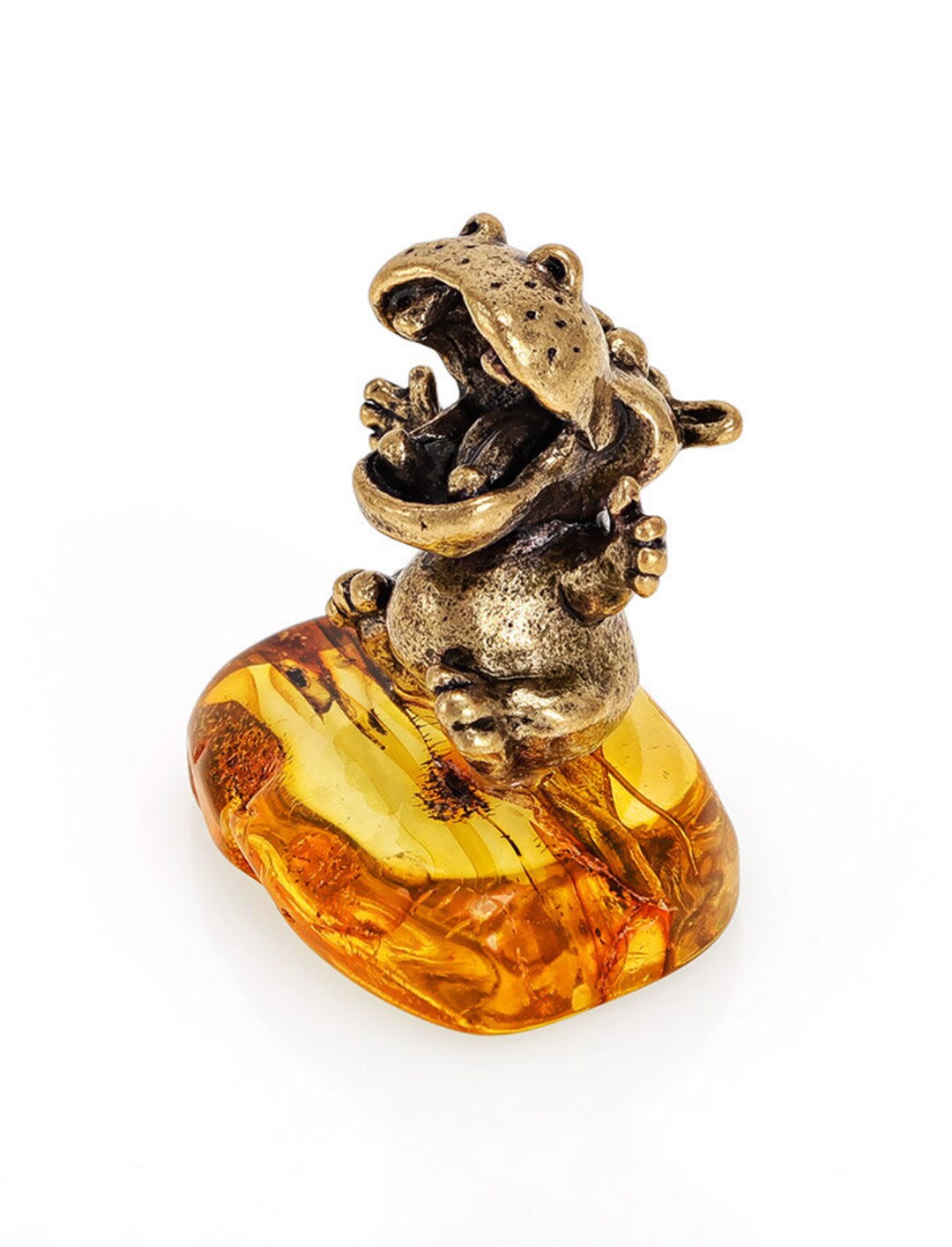 Souvenir Figurine With Natural Solid Amber Contented Behemoth,baltic ...