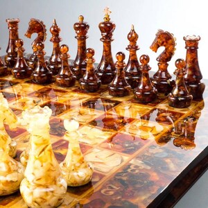 Unique Chess Set, Amber Wood Chess Set, Chessboard Amber, Wooden ...