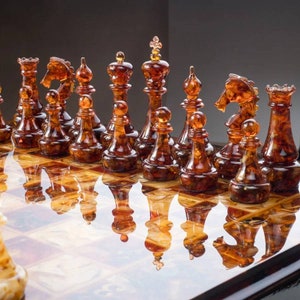Unique Chess Set, Amber Wood Chess Set, Chessboard Amber, Wooden ...