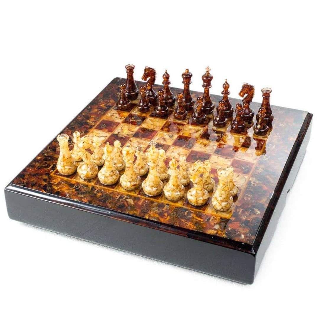 Unique Chess Set, Amber Wood Chess Set, Chessboard Amber, Wooden ...