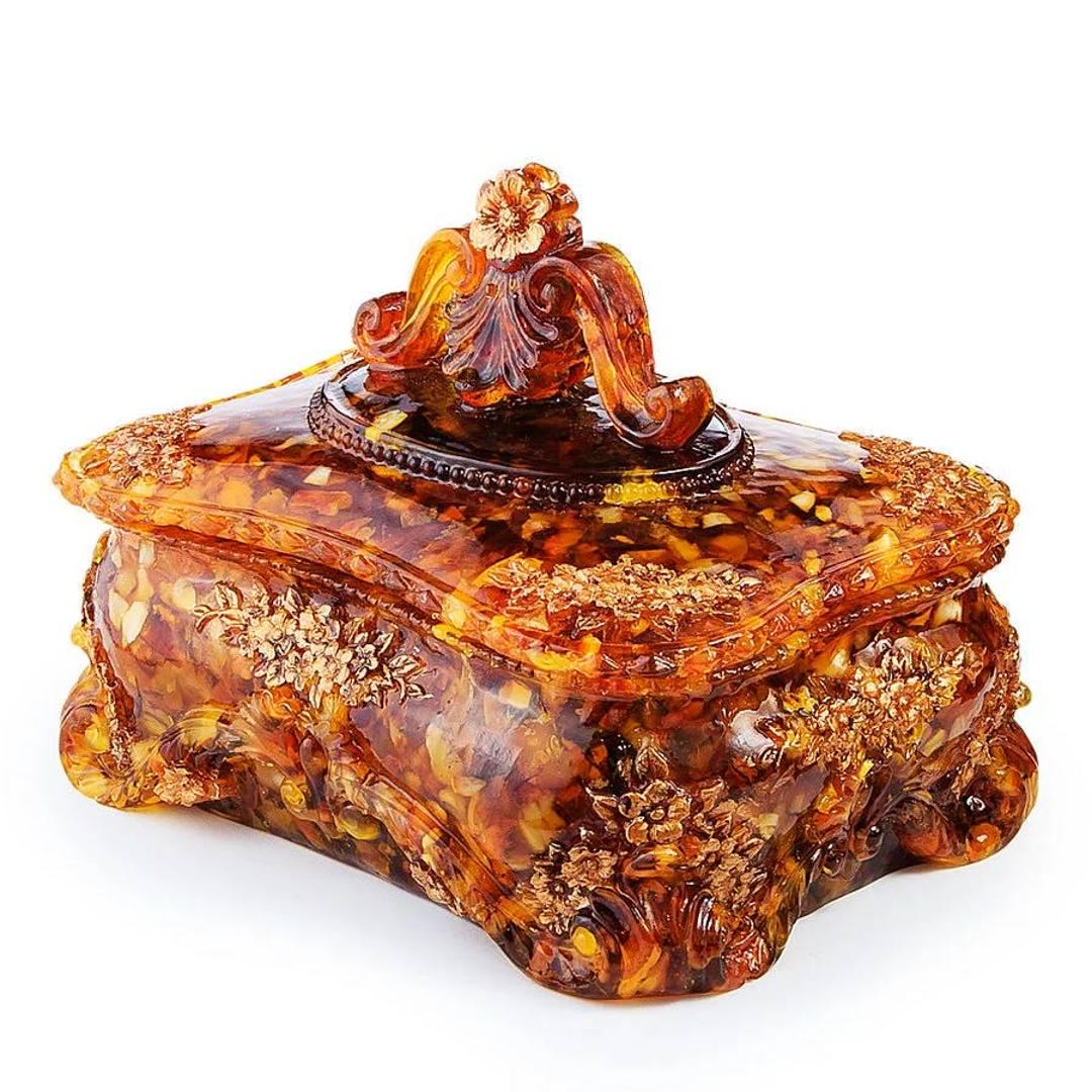 Large Rectangular Box With Natural Amber Baroque, Handmade Jewellery ...