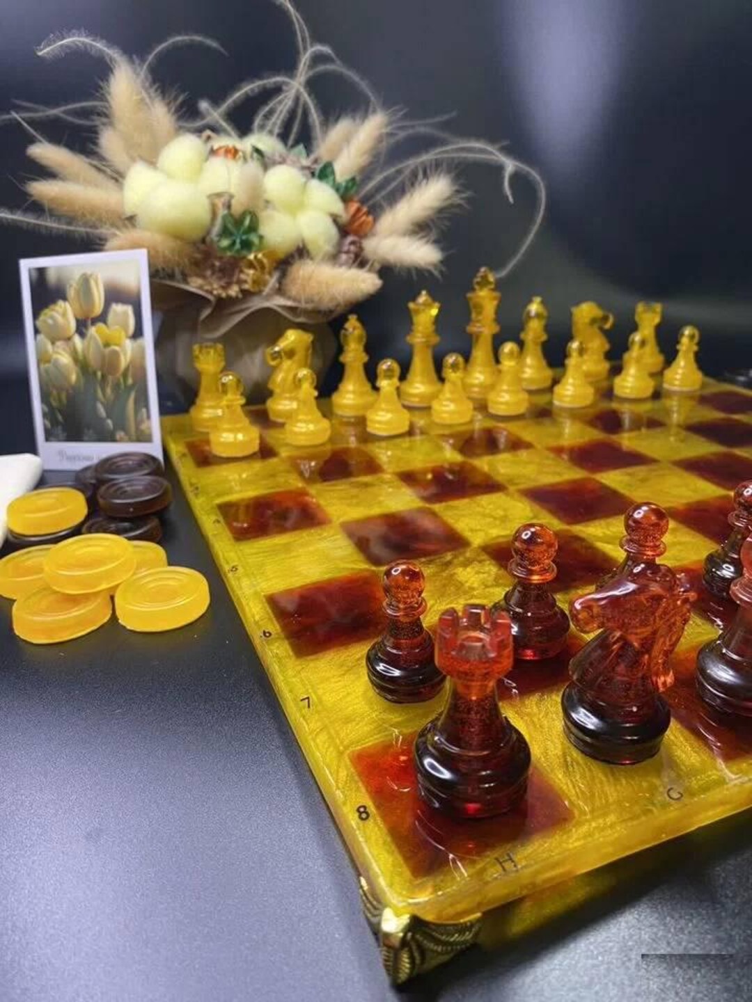 Amber Chessboard With Chess Figures,amber Chessboard,unique Chess Set ...