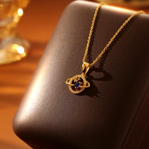 18K Gold Plated Sapphire Saturn Necklace: Astronomy Jewelry - Etsy