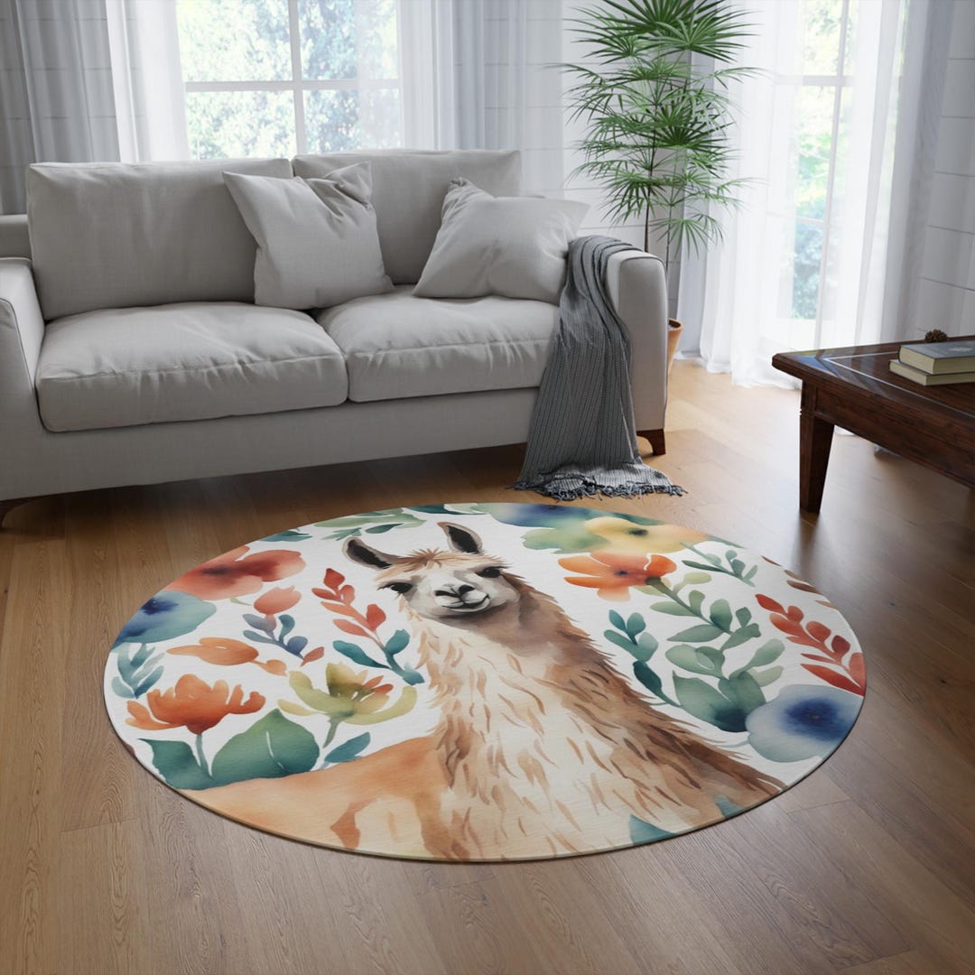 Round Rug Llama Theme. Cute Rug for Various Room but Perfect for That ...