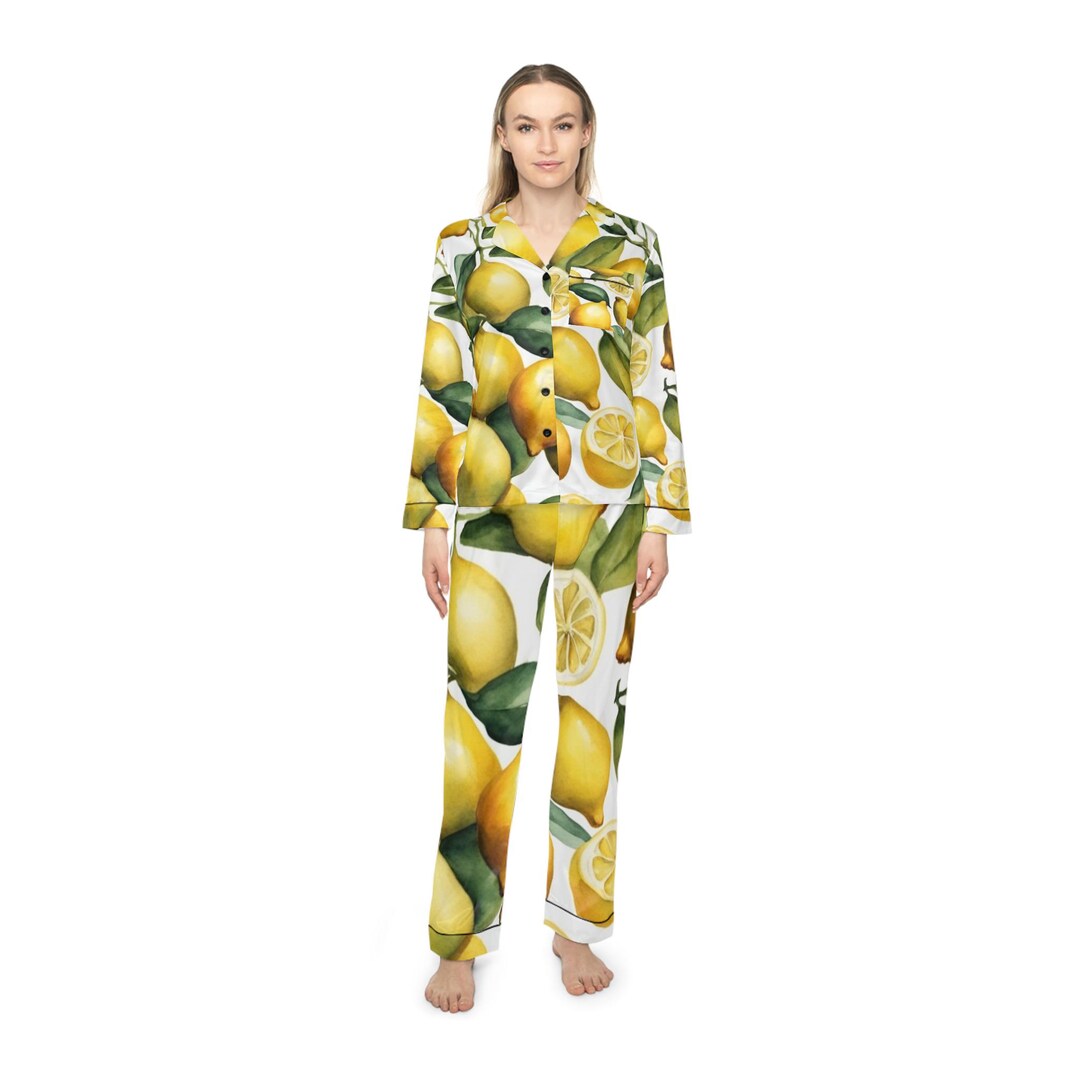 Women's Satin Pajamas Lemons, Mother’s Day, Pajama Set, Lemon Clothes ...