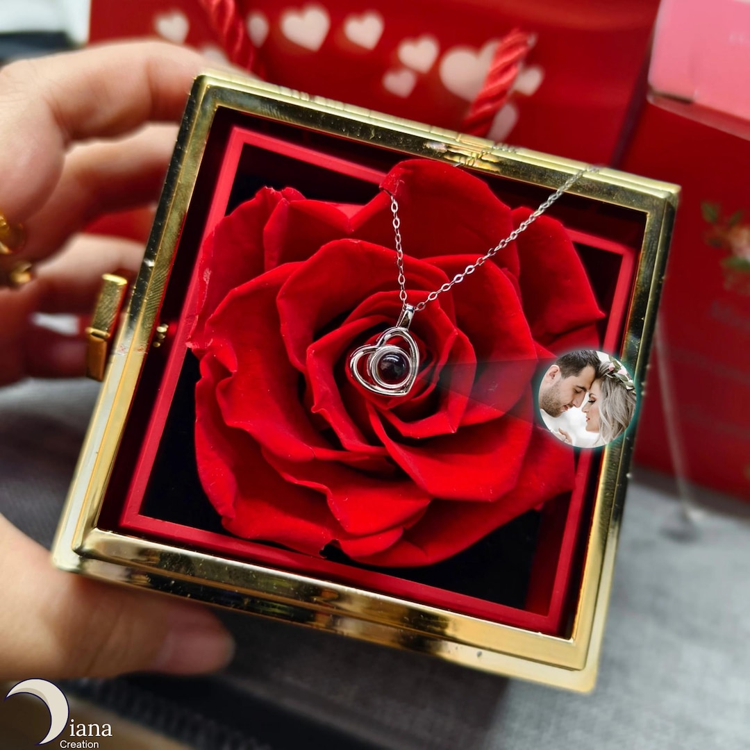 Eternal Rose Necklace Box Projection Necklace With Your Custom Photo ...