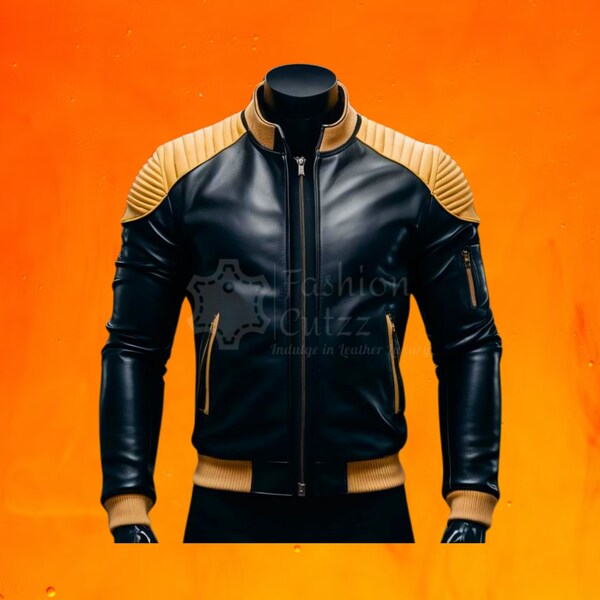 Black and Yellow Leather Jacket - Etsy