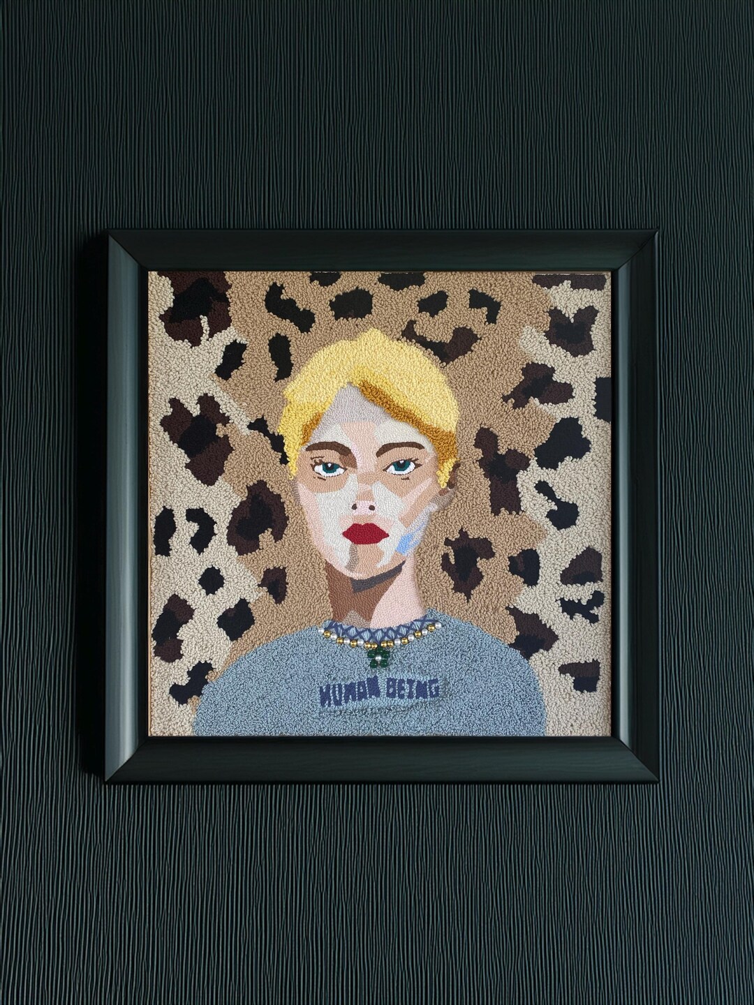 Modern Punch Needle Wall Art 'human Being' Portrait With Leopard ...