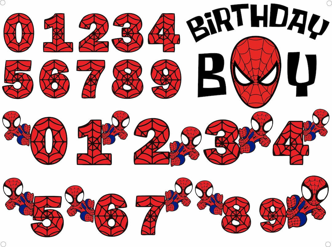 Spidey Birthday Numbers SVG Png, Birthday Boy Spiderman Png, Birthday ...