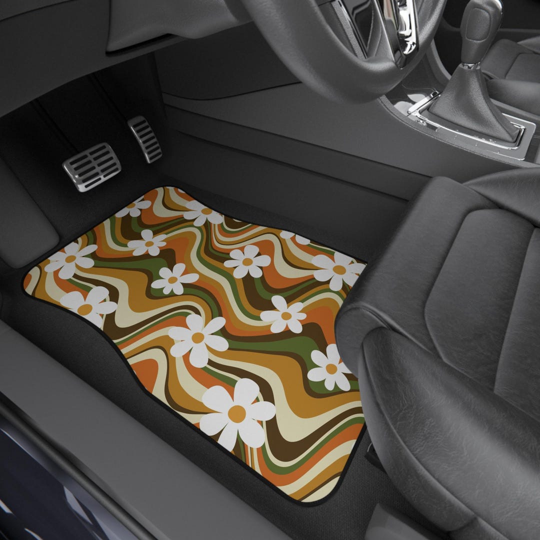 Retro Floral Car Mats - Groovy Floor Protectors for Vintage Lovers, Fun ...
