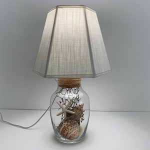 Small Fillable Table Lamp: Glass Base, Linen Lampshade, Coastal Decor ...