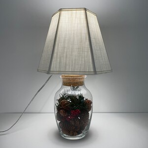 Small Fillable Table Lamp: Glass Base, Linen Lampshade, Coastal Decor ...