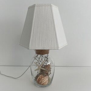 Small Fillable Table Lamp: Glass Base, Linen Lampshade, Coastal Decor ...