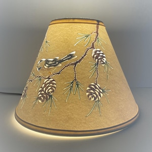 Chickadee and Pine Cone Hurricane Lamp Shade: Hand-painted Paper ...