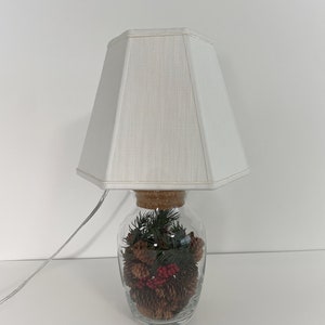 Small Fillable Table Lamp: Glass Base, Linen Lampshade, Coastal Decor ...