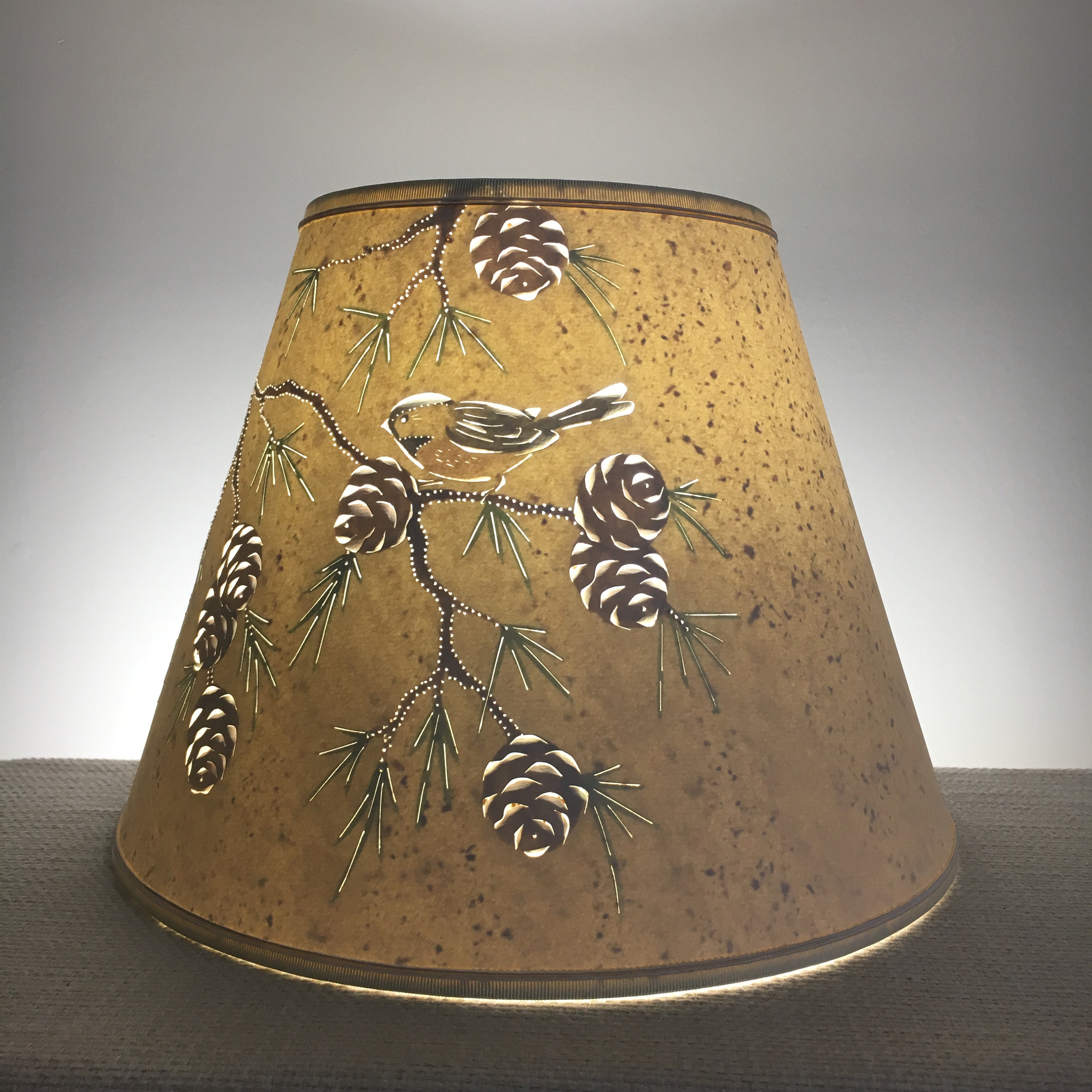 Chickadee & Pine Cone Lamp Shade: Pierced Woodland Design - Etsy