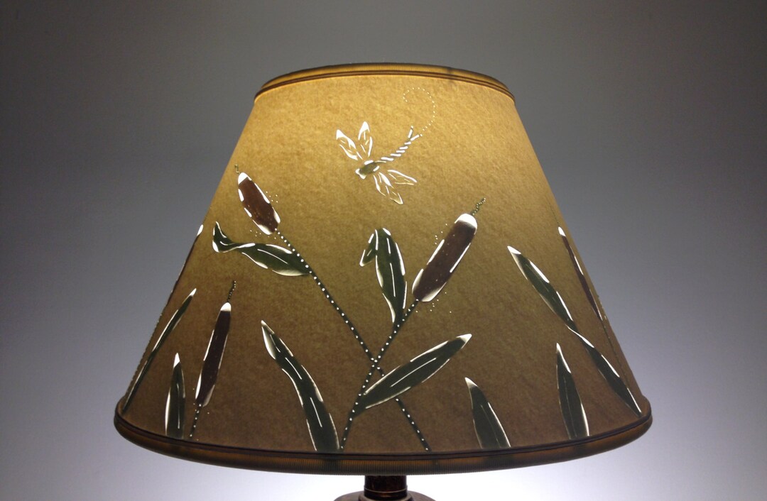 Cattail & Dragonfly Paper Lampshade-lamp Shade-clip on Lampshade-rustic ...
