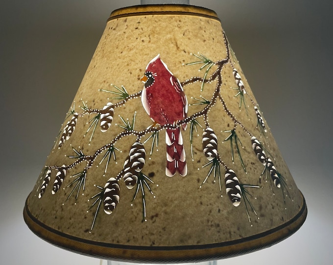 Cardinal Pine Cone Chimney Lampshade: Reverse Painted Hurricane Lamp ...