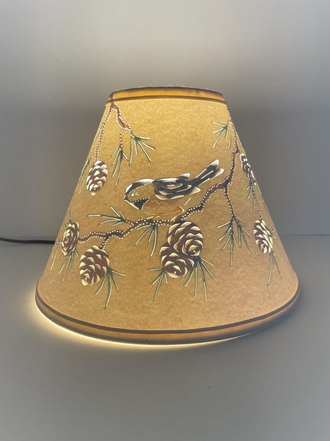 Chickadee and Pine Cone Hurricane Lamp Shade: Hand-painted Paper ...