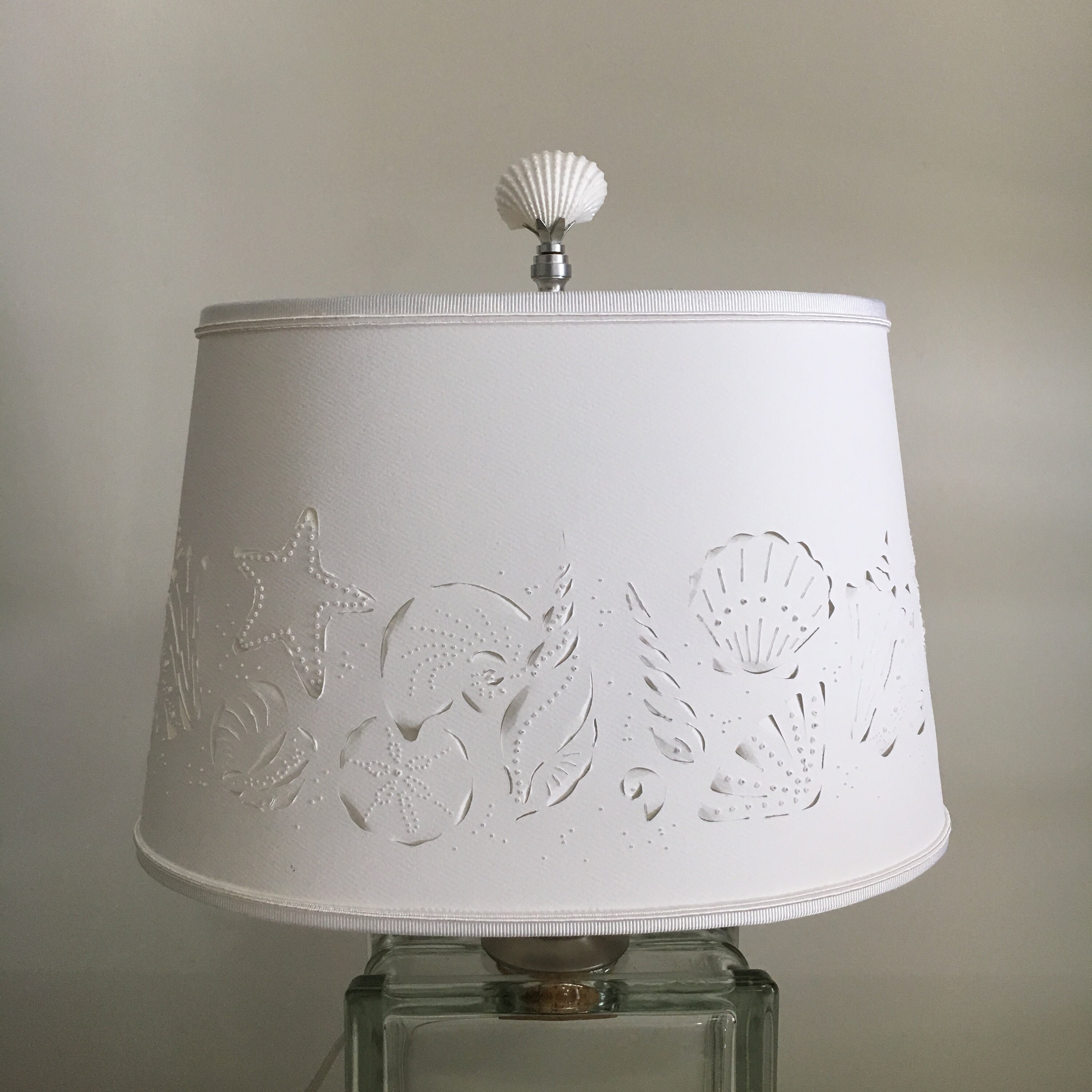 Glass Block Lamp With Hand Cut Seashell Lampshade Fillable | Etsy