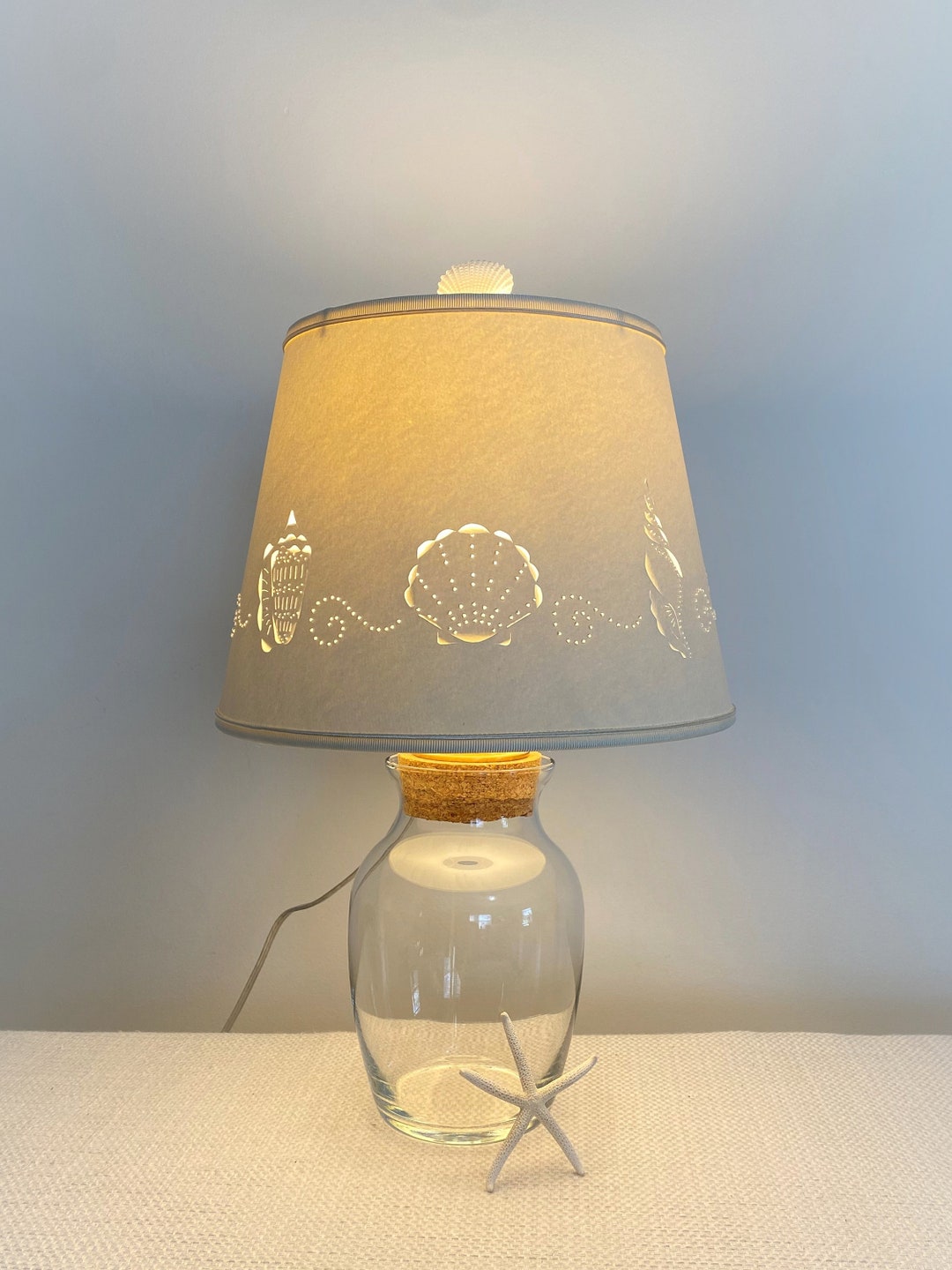 Fillable Seashell Lamp: Pierced Paper Lampshade, Glass Base - Etsy