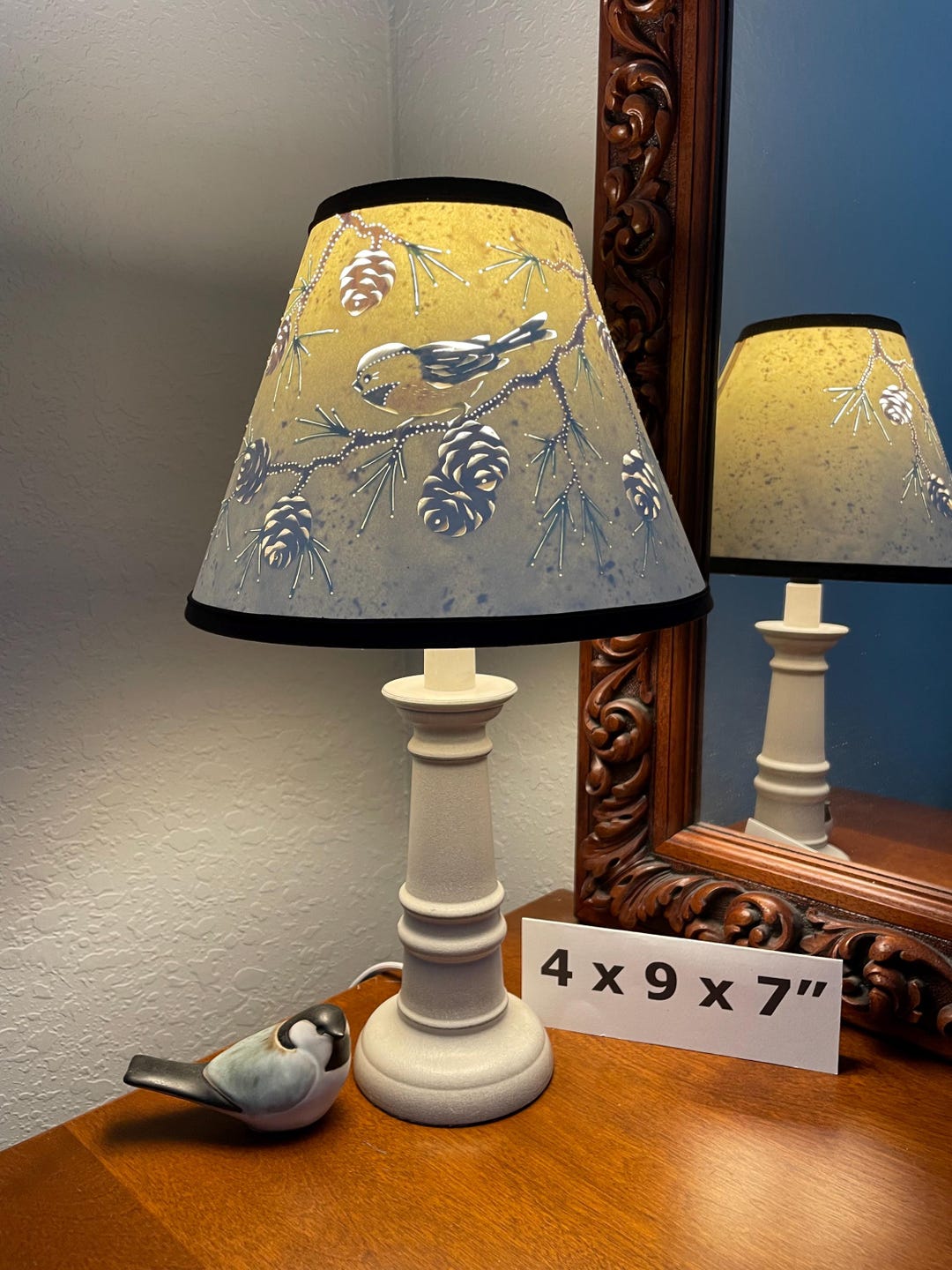 Chickadee Pine Cone Lamp Shade: Rustic Bird Clip-on Shade - Etsy