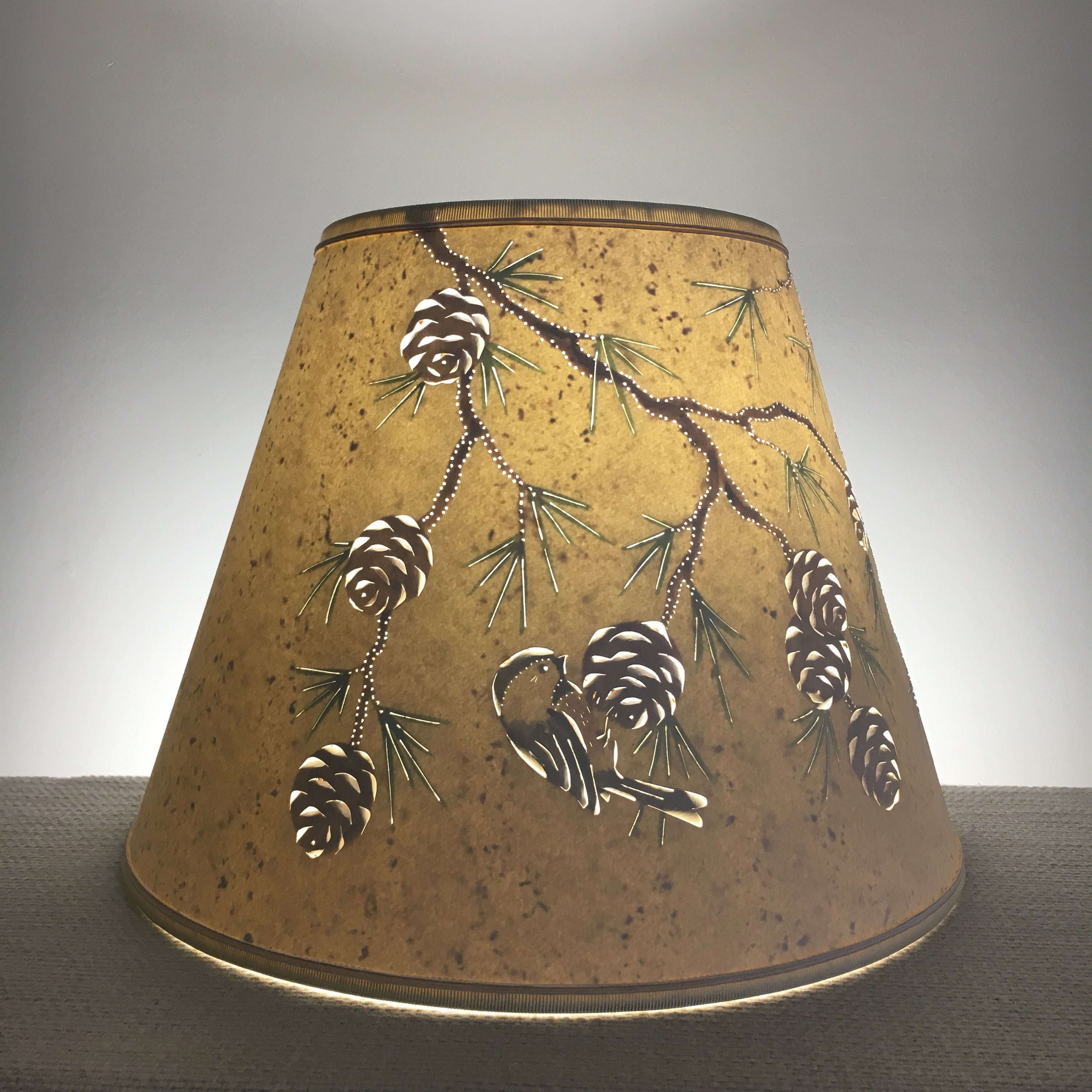 Chickadee & Pine Cone Lamp Shade: Pierced Woodland Design - Etsy