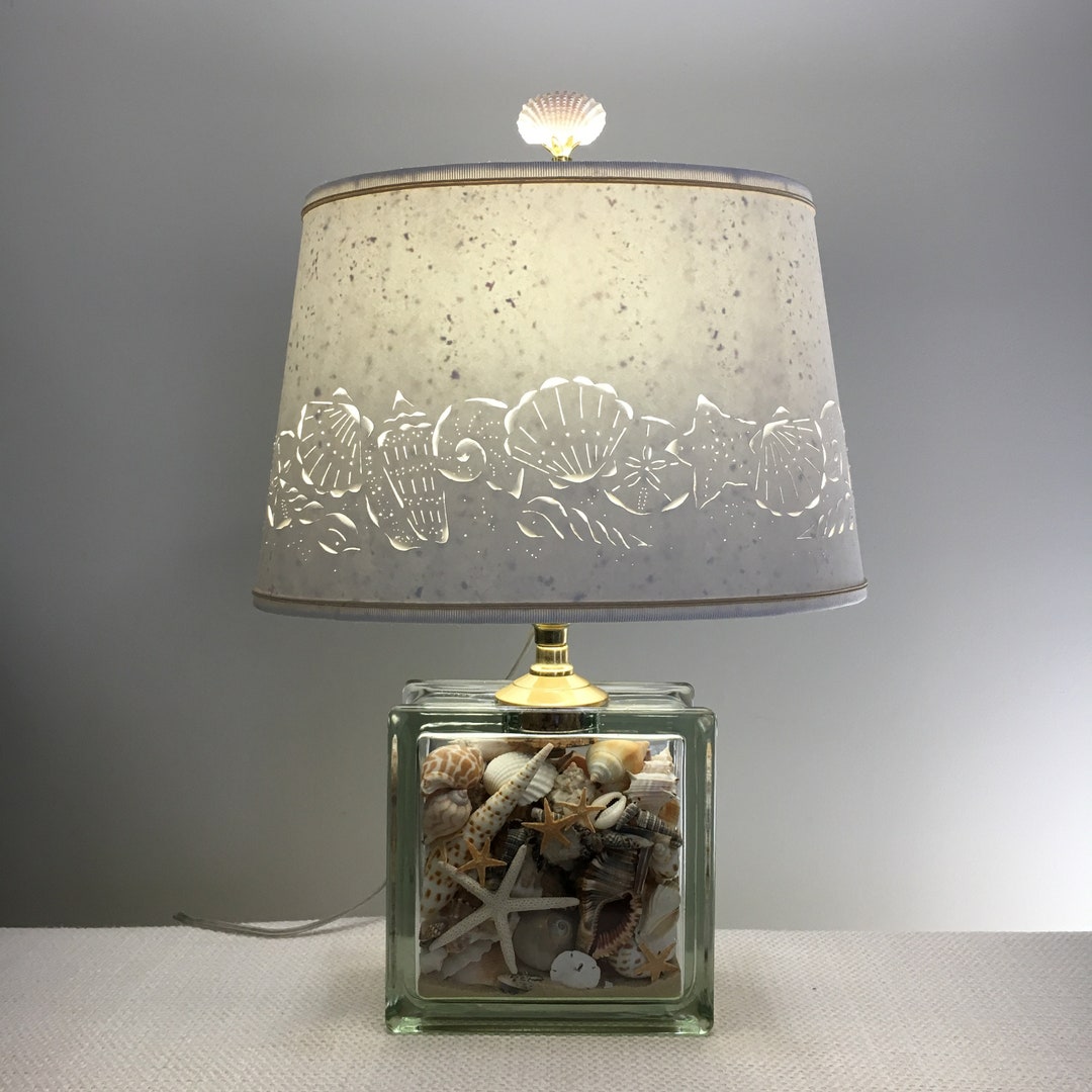 Seashell Glass Block Lamp Seashell Lamp Shells Beach - Etsy