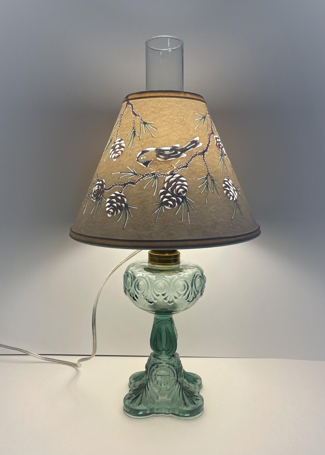 Chickadee and Pine Cone Hurricane Lamp Shade: Hand-painted Paper ...