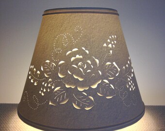 Vintage Cut and Pierced Paper Lamp Shade Floral Bouquet and Brass Lamp ...