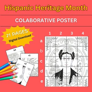 Frida Kahlo Hispanic Heritage Month Collaborative Poster Coloring ...