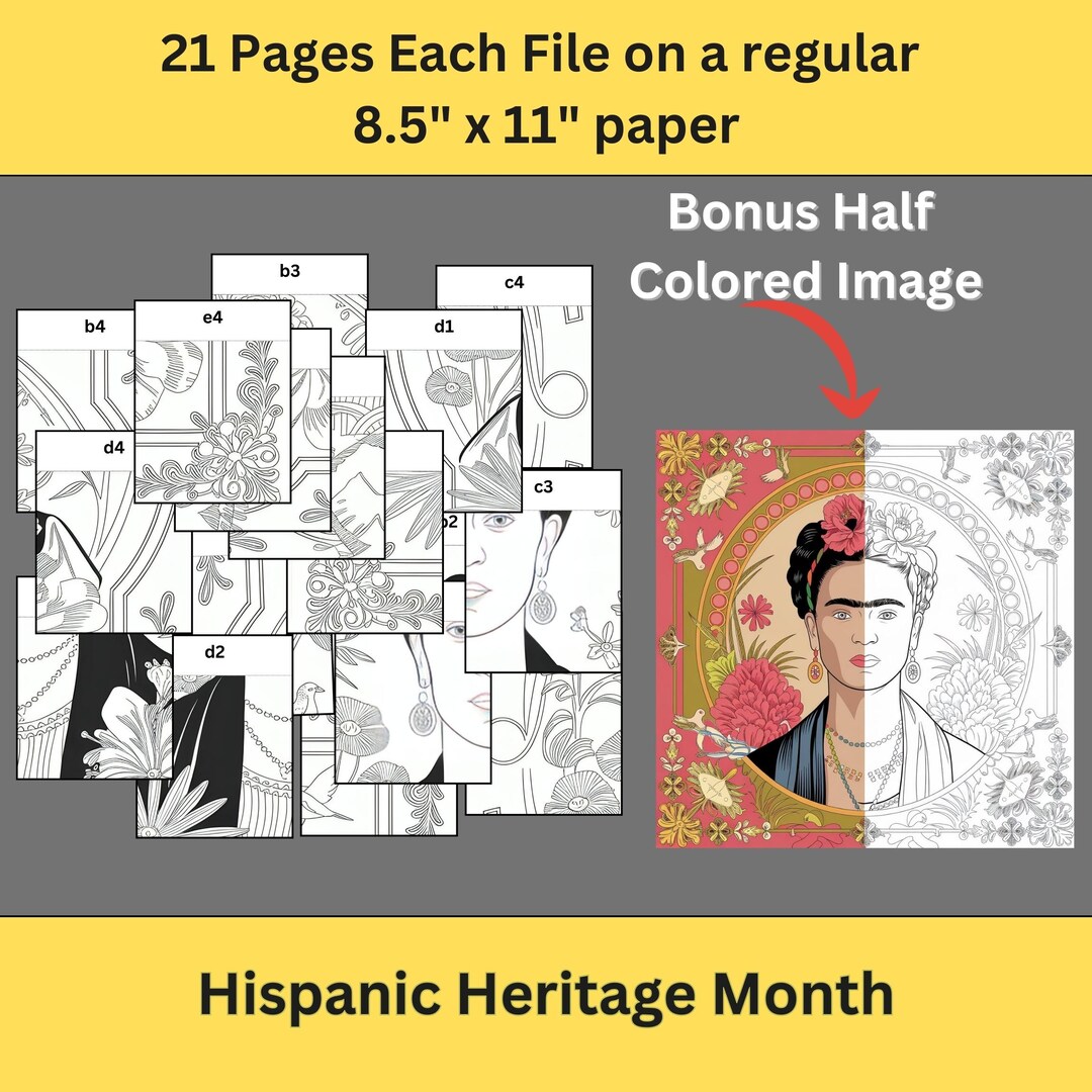 Frida Kahlo Hispanic Heritage Month Collaborative Poster Coloring ...
