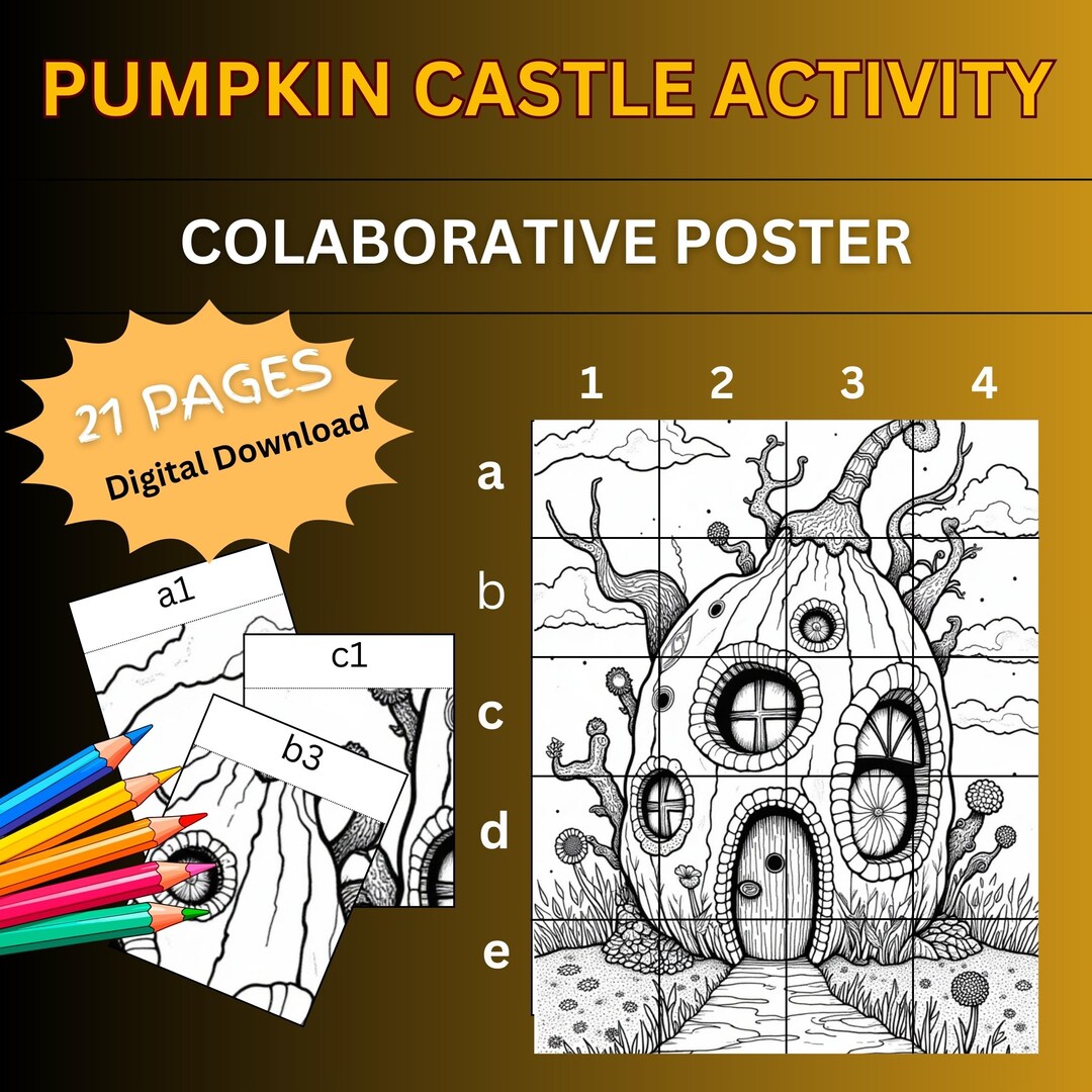 Pumpkin Castle Coloring Page Assemble and Color Digital PDF Coloring ...