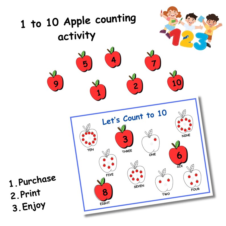 1 to 10 Apple Count Kids Activity Math Activities for Preschoolers ...