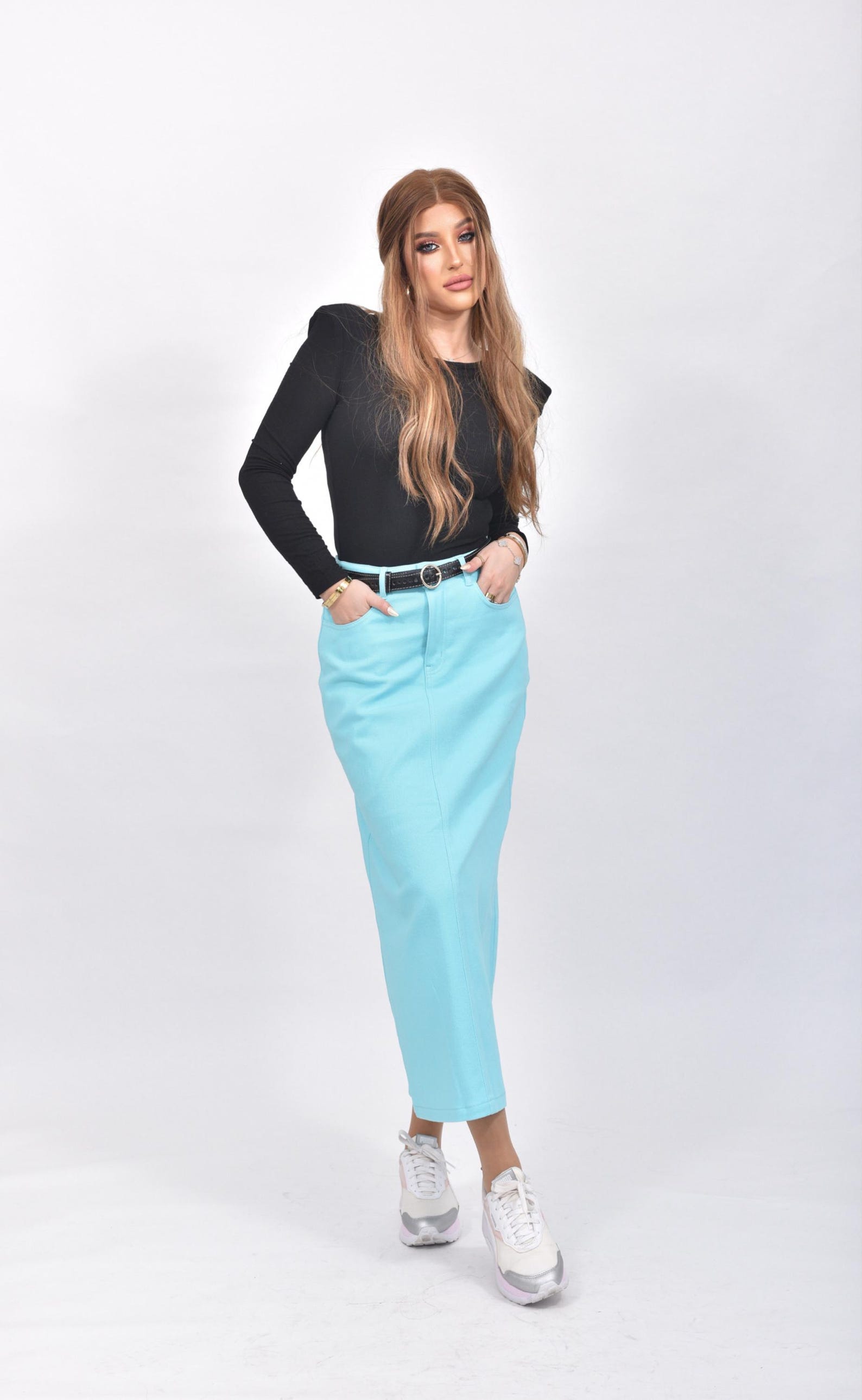Stylish Light Blue Basic Denim Skirt, Long Maxi Denim Skirt ...