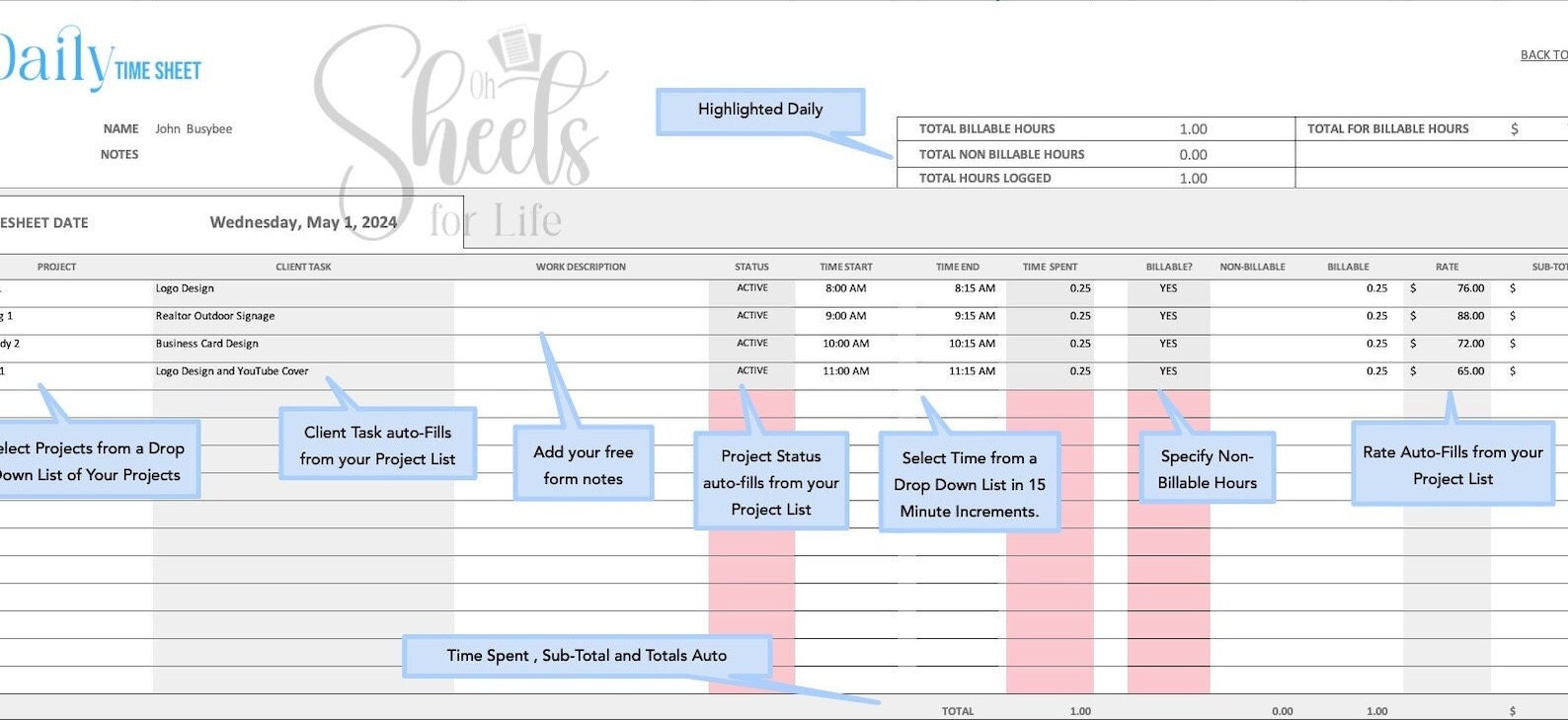 Time Tracker -time Spent Summary - Time Sheet -monthly - Daily Time ...