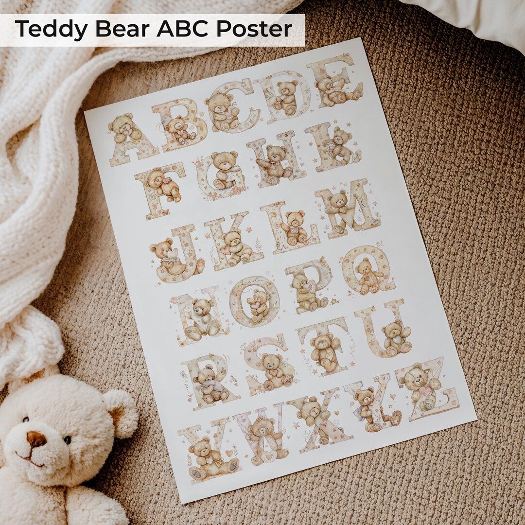 Teddy Bear Alphabet Poster, Nursery Wall Art for Baby Girl, ABC ...