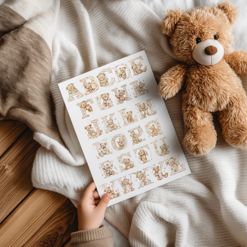 Teddy Bear Alphabet Poster, Nursery Wall Art for Baby Girl, ABC ...