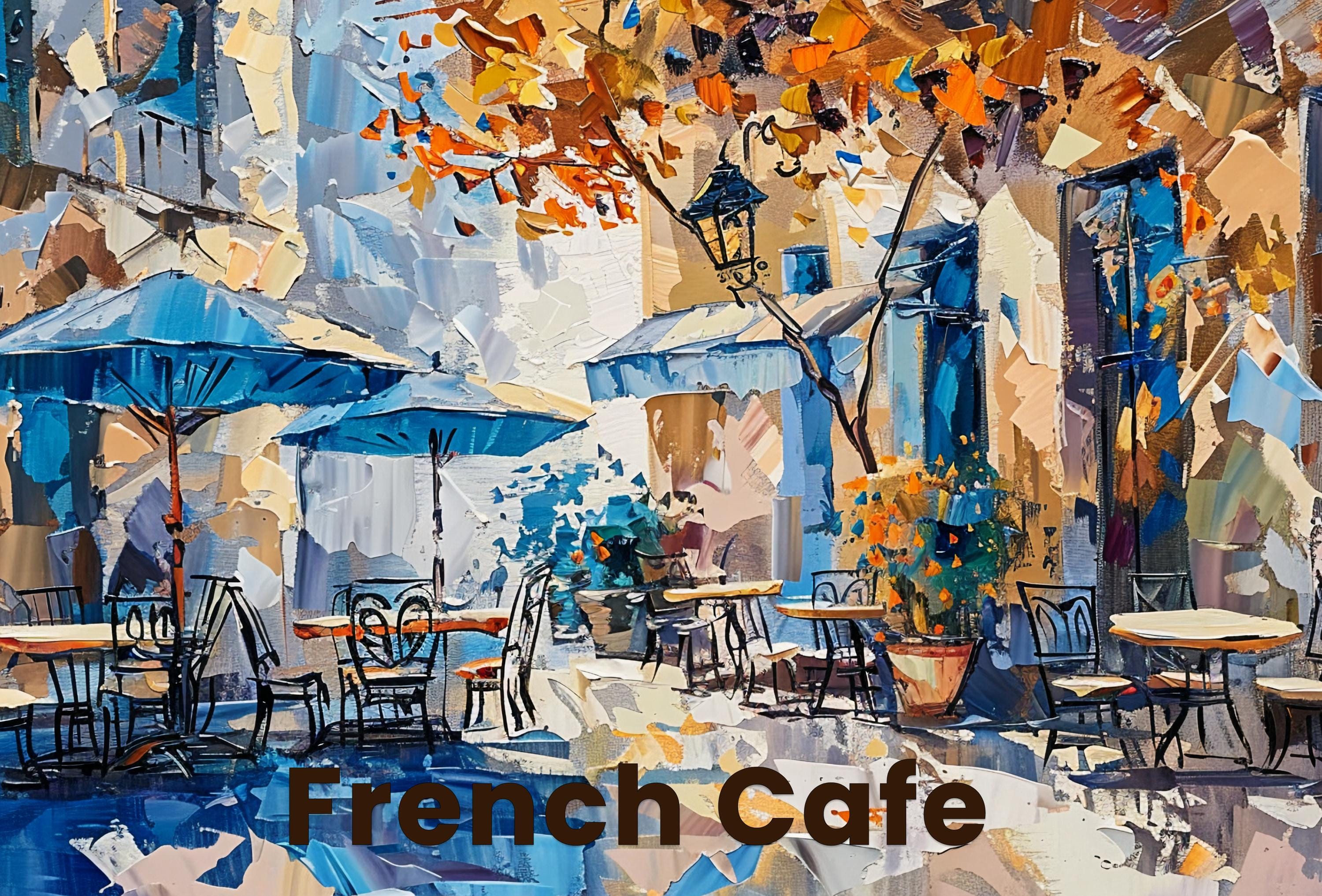 French Cafe, Painting, Blue, Paris, Leonid Afremov Style, Wall Art - Etsy