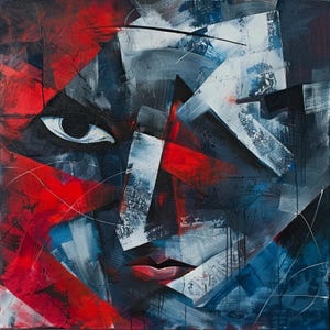 Wall Art, Abstract, Blue, Red, Face - Etsy