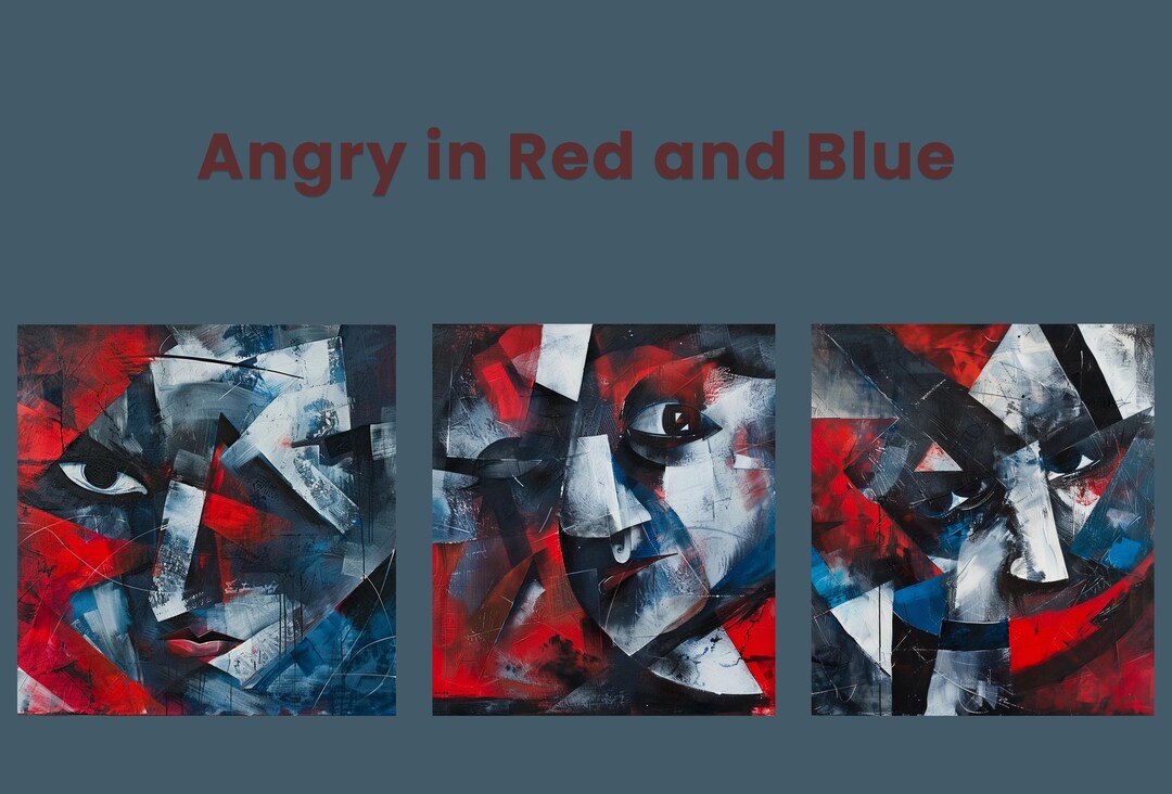 Wall Art, Abstract, Blue, Red, Face - Etsy