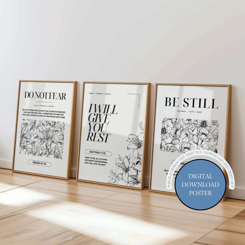 Floral Bible Verse Wall Art Set: Inspirational Scripture Prints ...