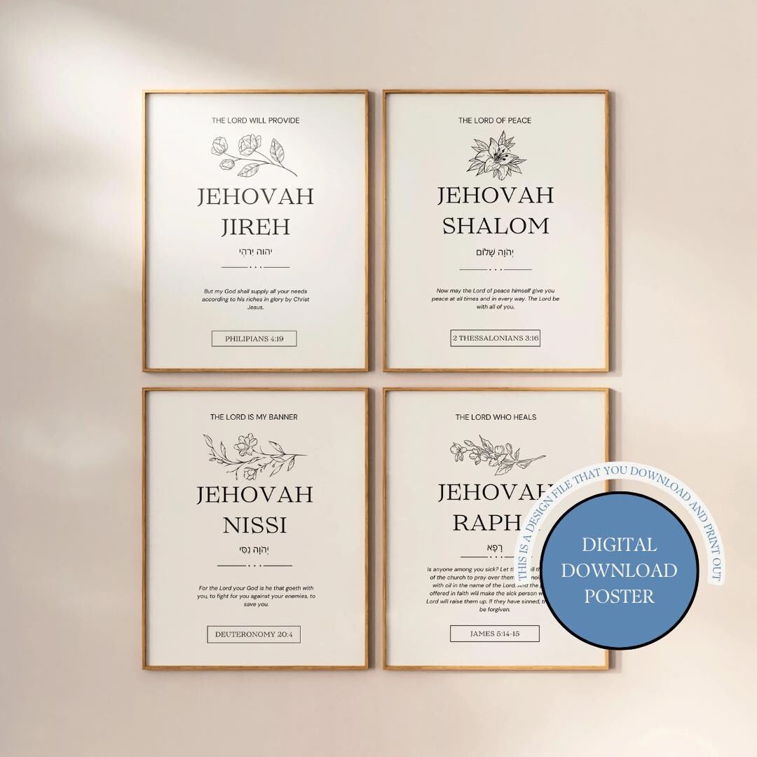 Hebrew Names of God Poster Set: Minimalist Bible Scripture (digital ...